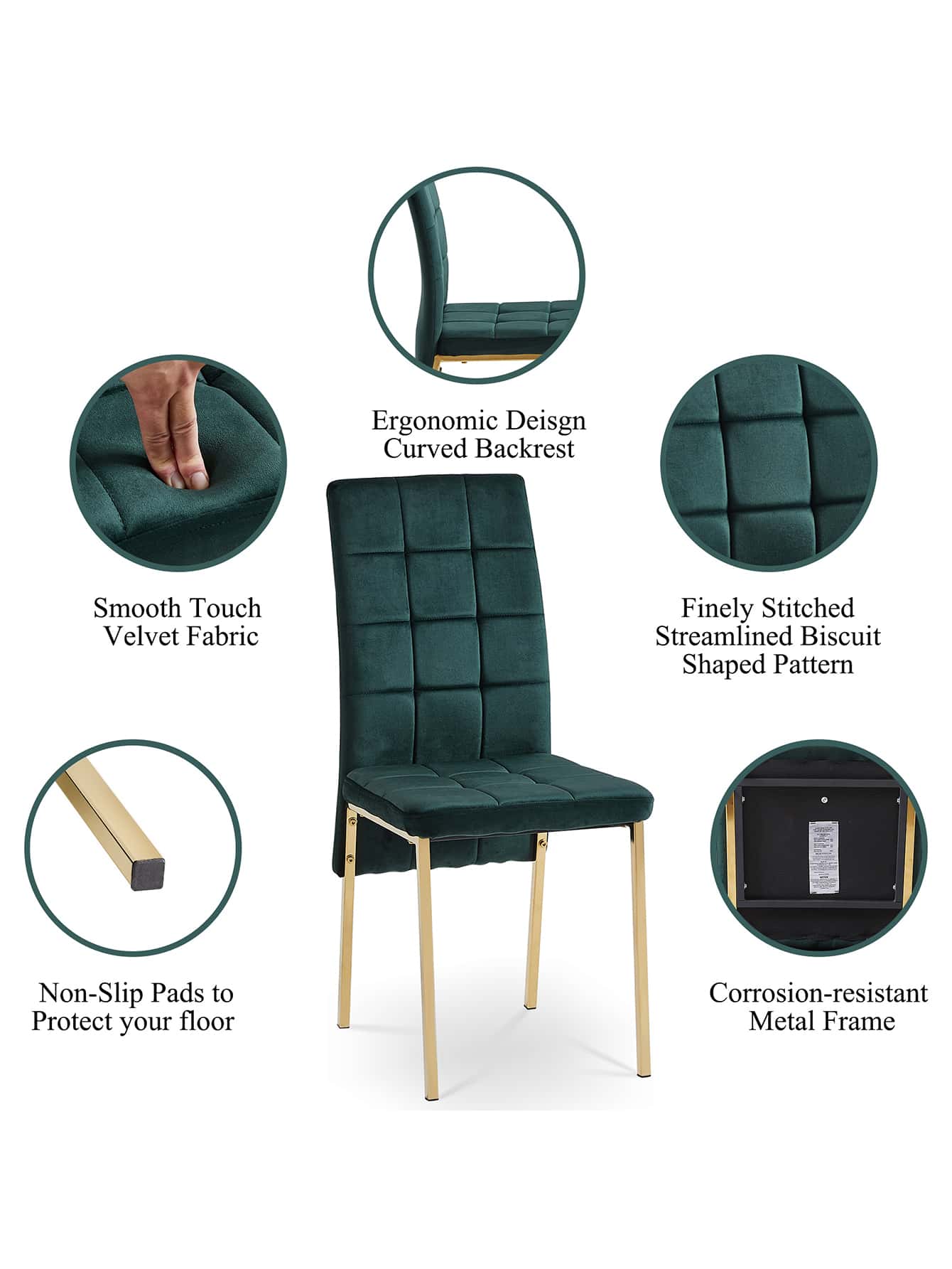 Upholstered Velvet Dining Chairs Classic Kitchen High Back Chairs Set ...