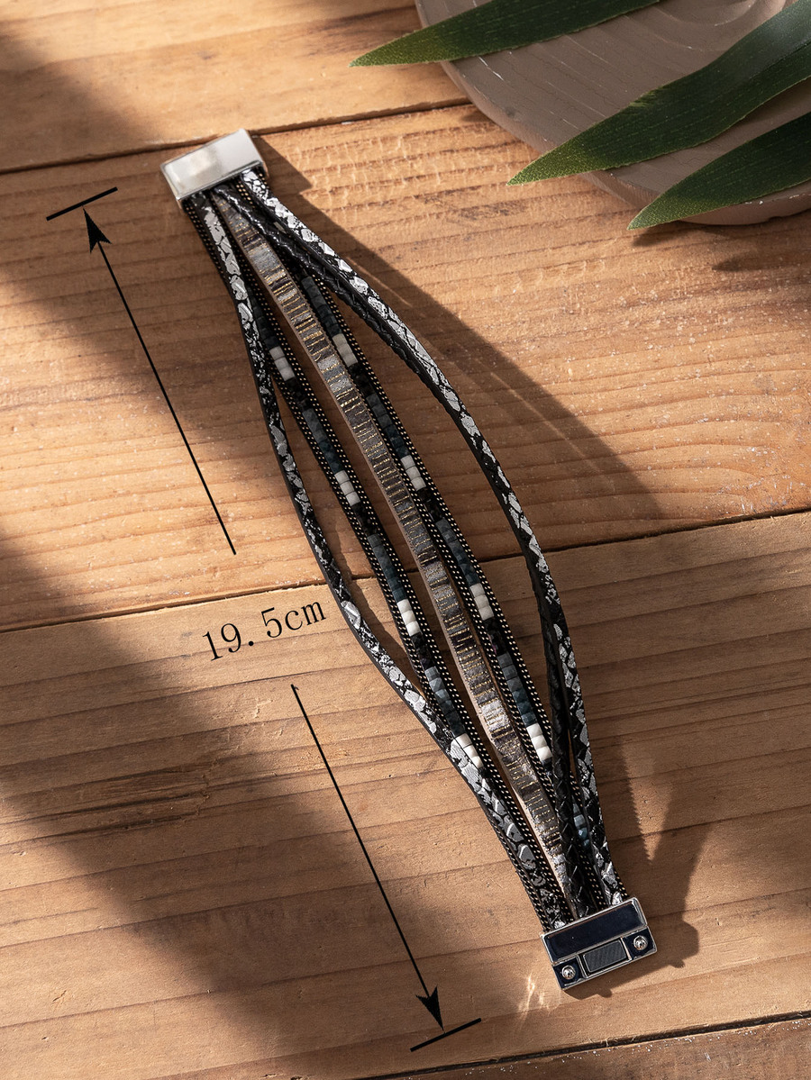 1pc Bohemian PU Polyurethane Rhinestone Decor Layered String Bracelet ...