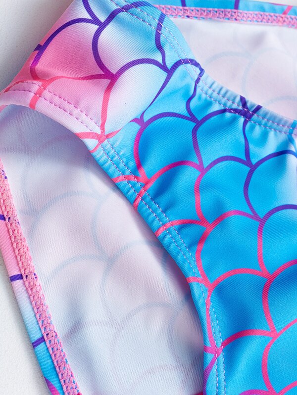 Young Girl Fish Scales Print Cut Out Ruffle Trim One Piece Swimsuit ...