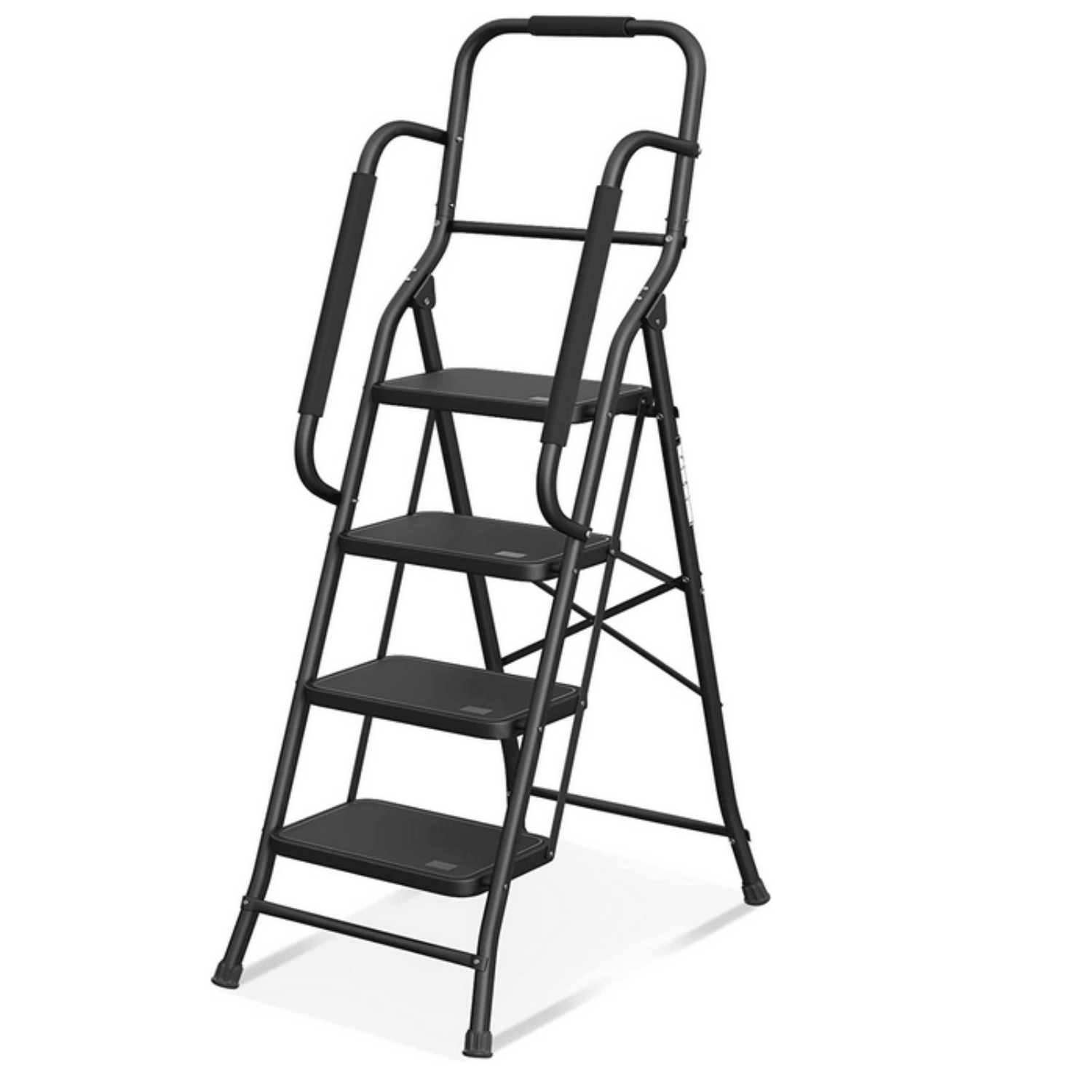 4 Step Ladder with Handrails Folding Step Stool with Attachable Tool ...