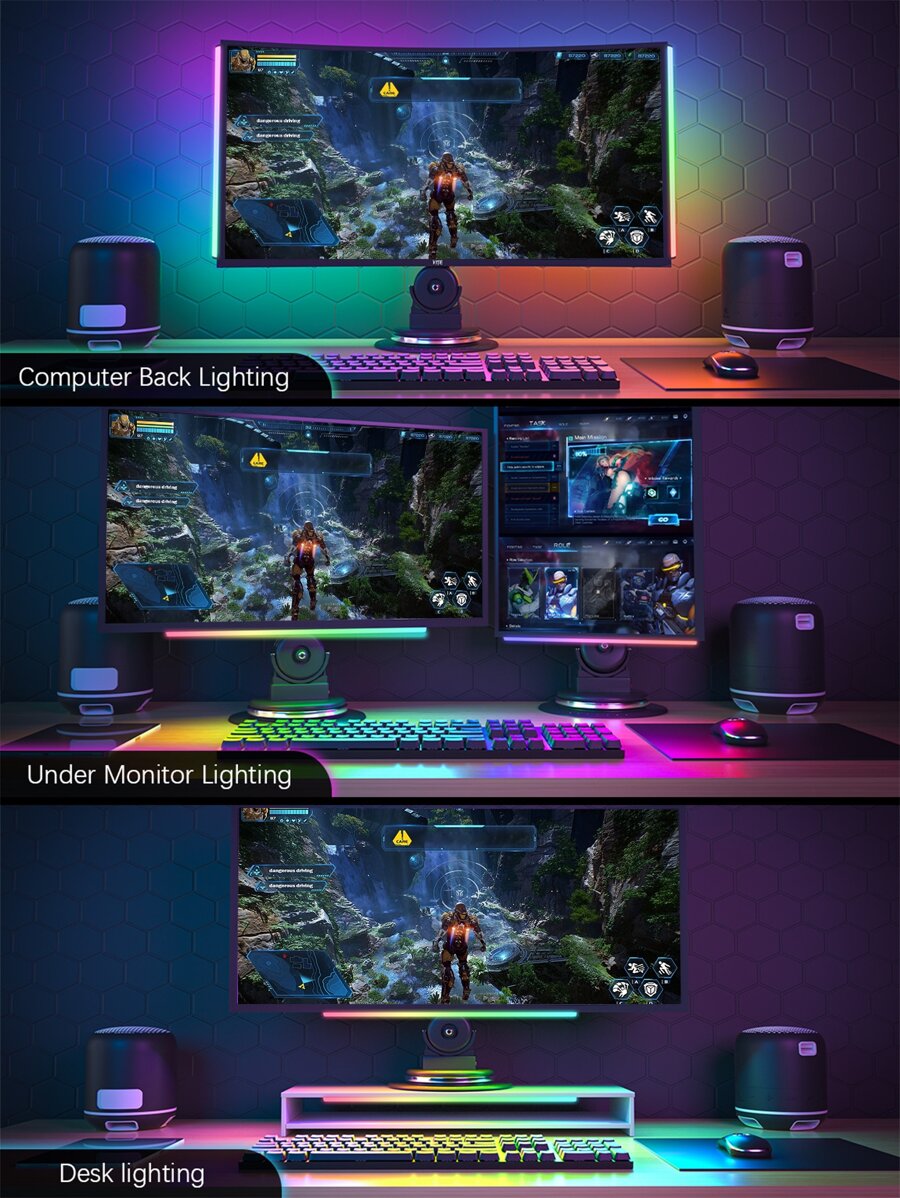 WILLED 2 in1 Under Monitor Light Bar Gaming Lights for Gaming Setup ...