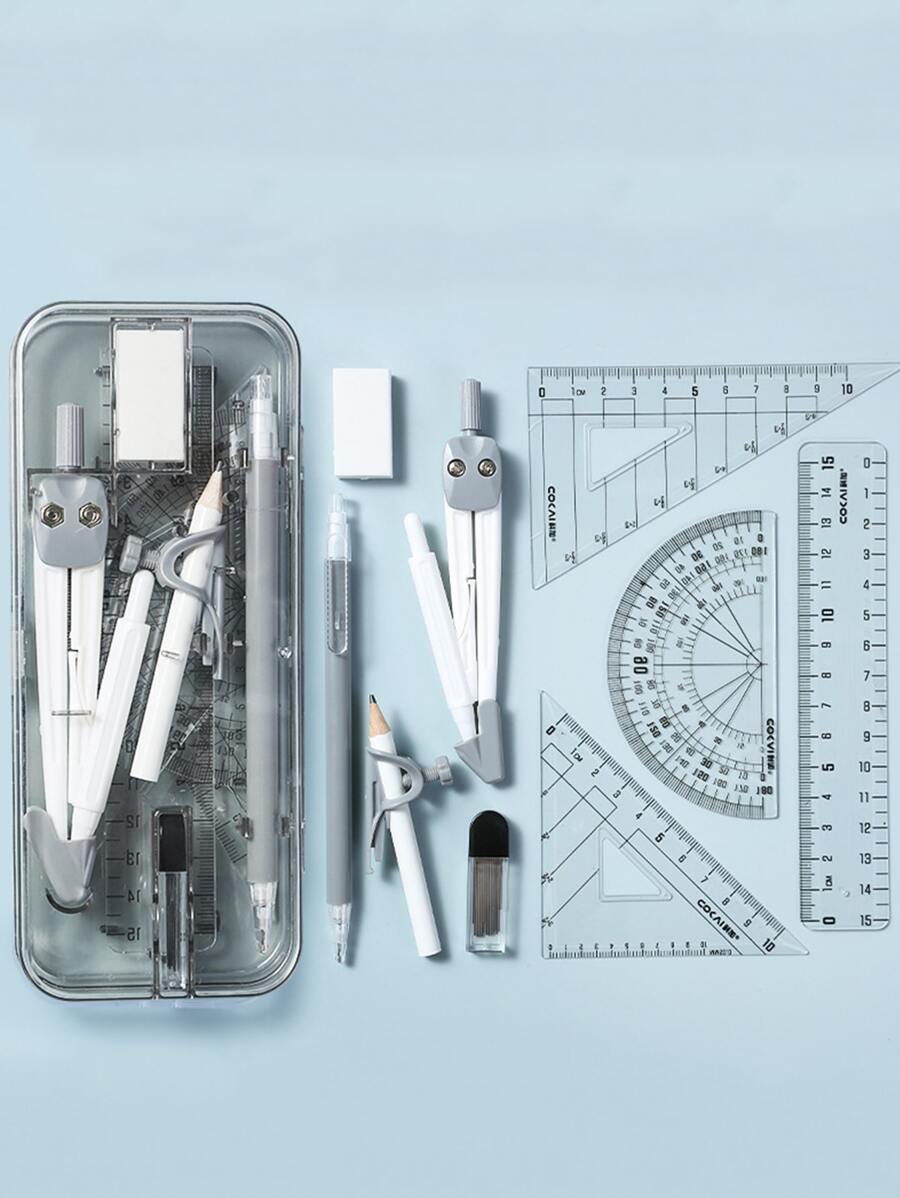 Mathematical Tool Set - 9pcs Compass And Ruler Set For Student Exam ...
