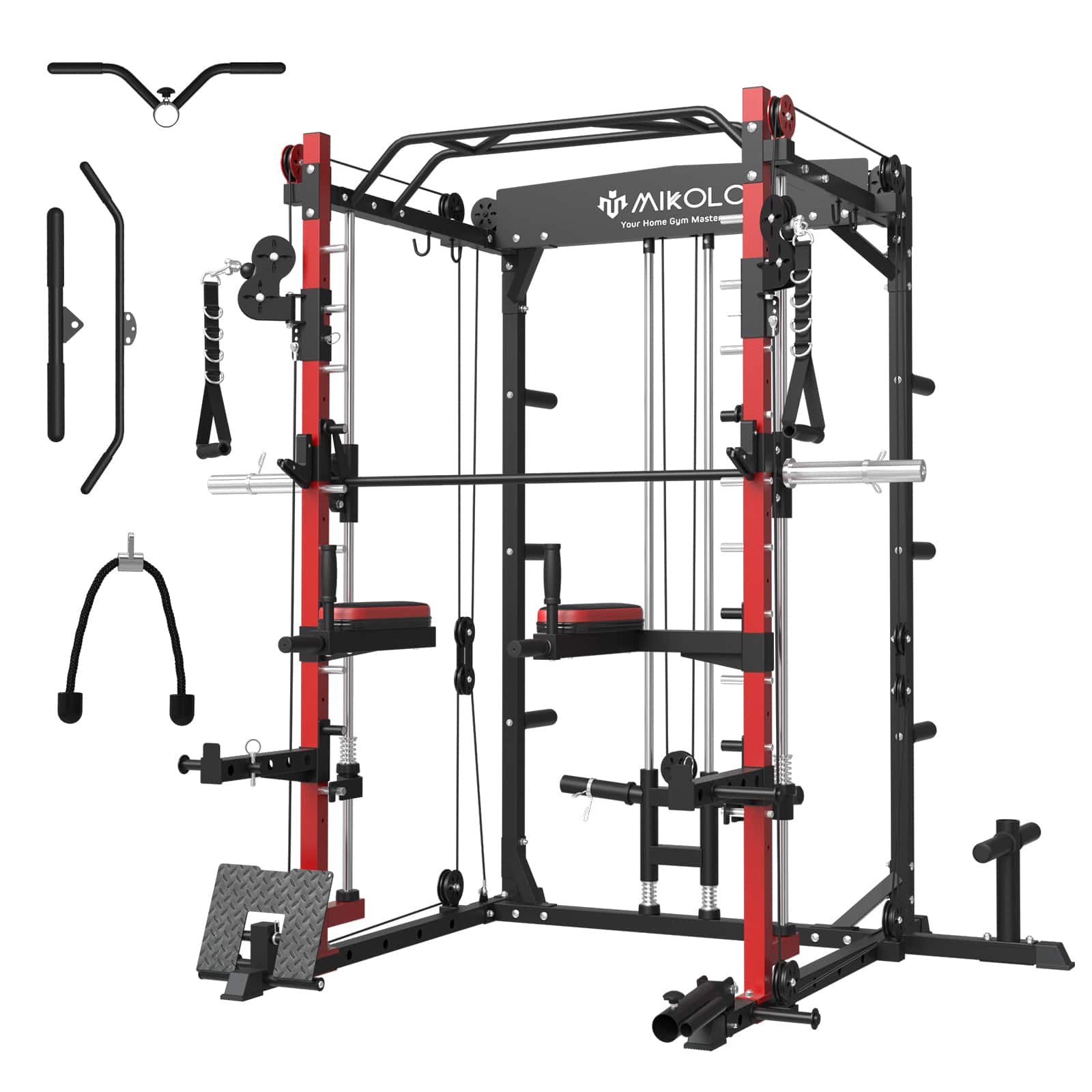 Smith Machine, 2000LBS Multifunctional Squat Rack with LAT Pull Down ...