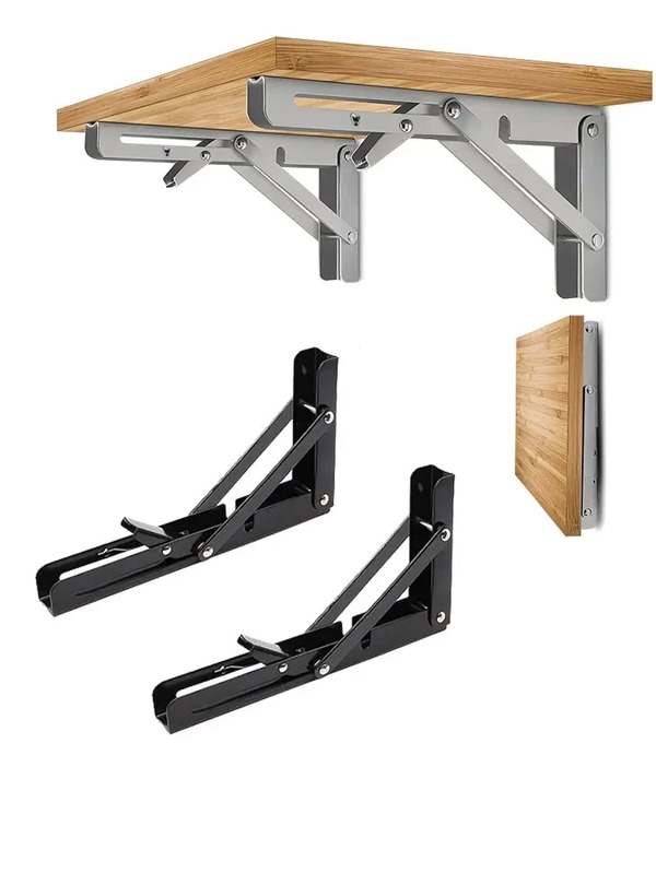 2pcs Folding Shelf Bracket, 10-inch Heavy Duty Floating Triangle Shelf ...
