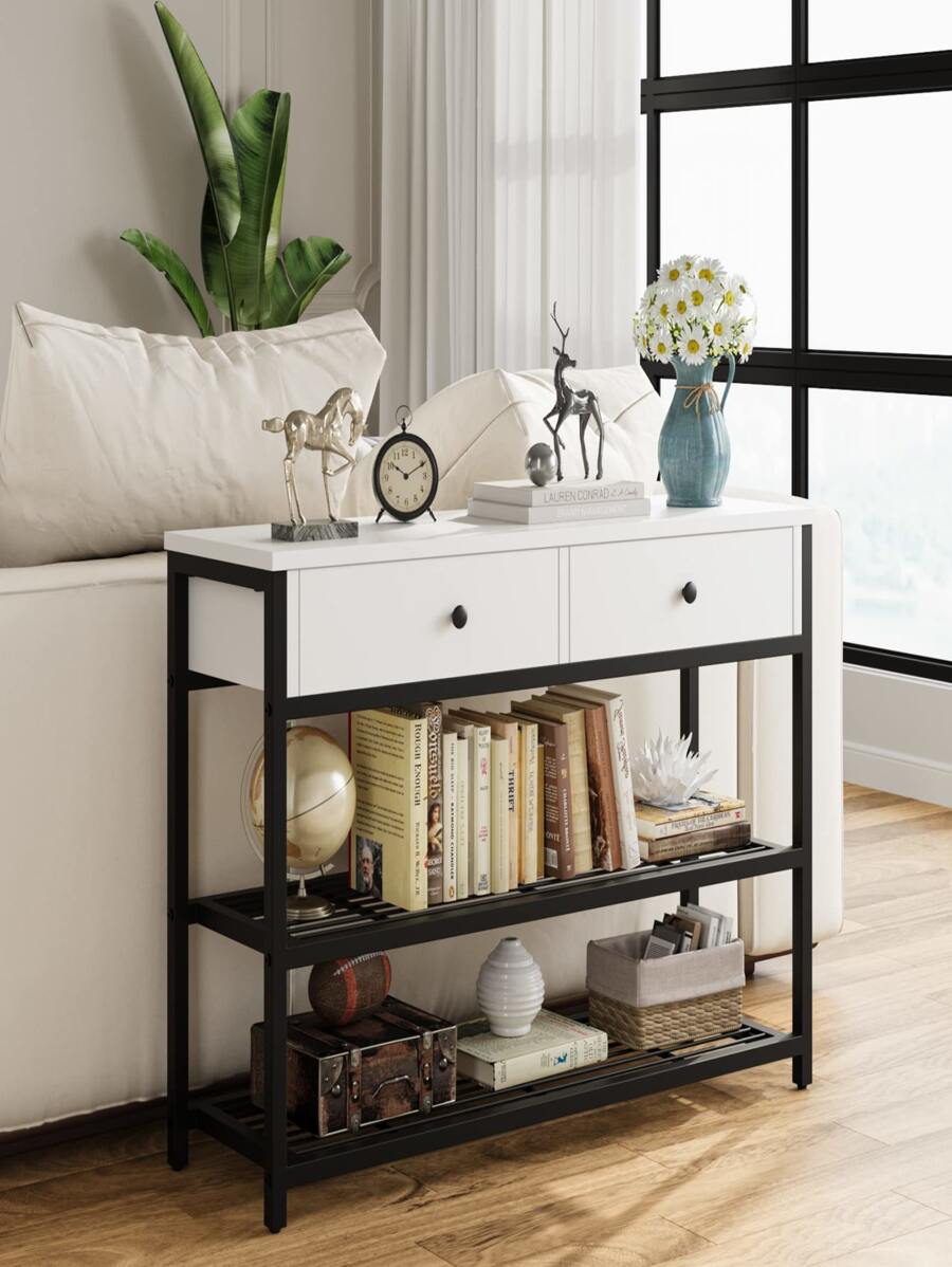 Console Table with 2 Storage Drawers, Entryway Table with 2-Tier ...