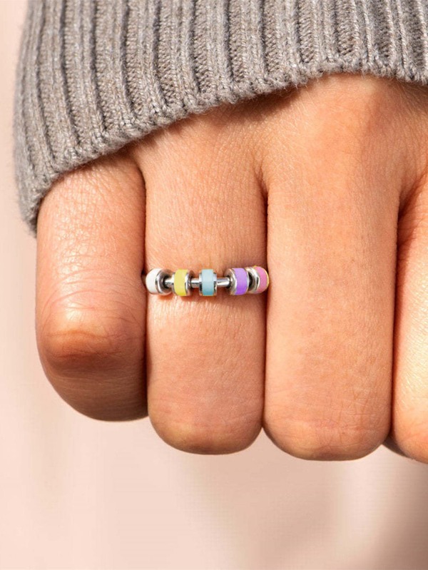 Stainless Steel Enamel Beaded Ring With Rotatable Turning Surface ...