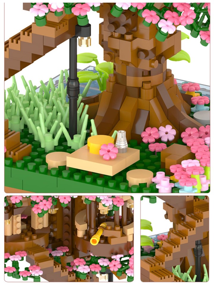 Pink Cherry Blossom Tree House Mini Building Blocks DIY Plant Bouquet ...