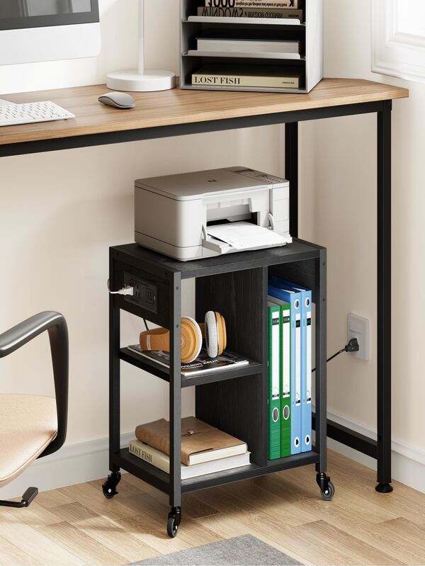 Printer Table with Charging Station, Home Office Desktop Printer Stand ...