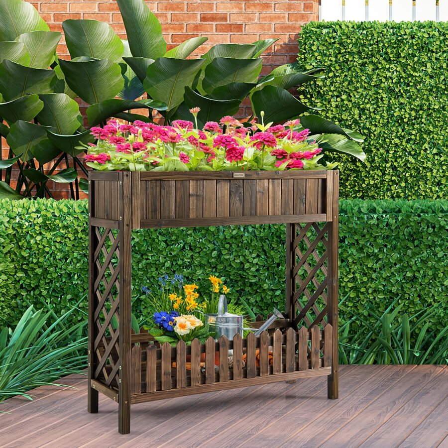 Costway 2-Tier Wood Raised Garden Bed Elevated Planter Box for ...