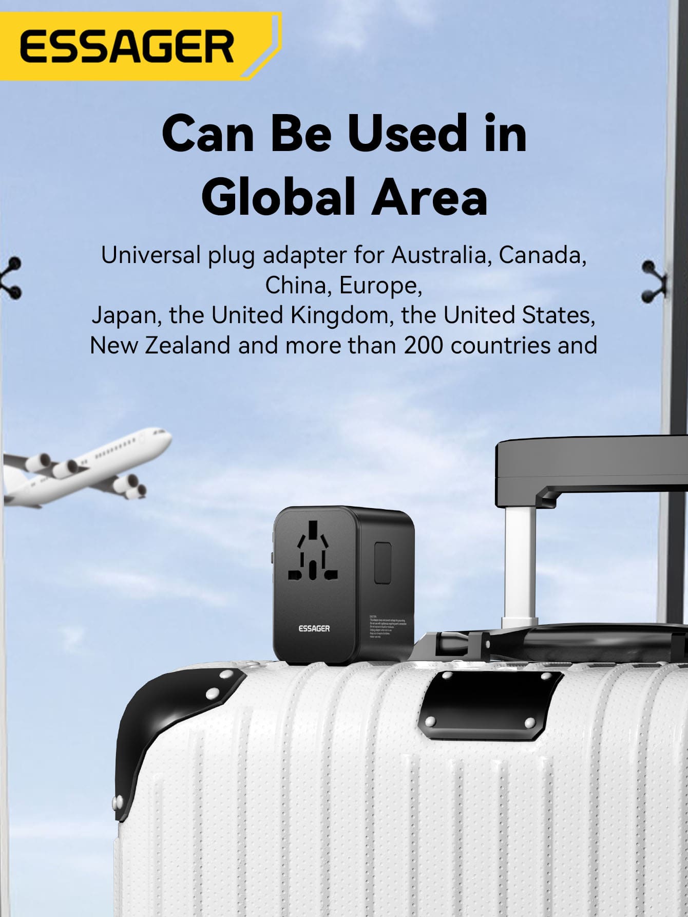 ESSAGER Essager 65W Universal Travel Adapter With 2 USB Ports 3 Type C ...