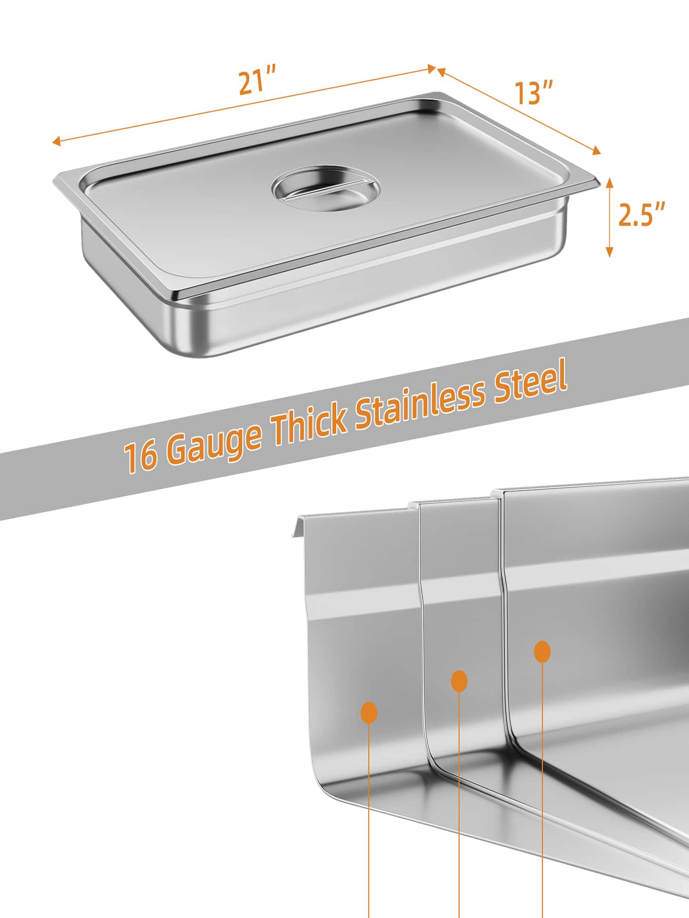 Commercial Full Size Pans , 6pcs Food Steam Table Pan Stainless Steel ...