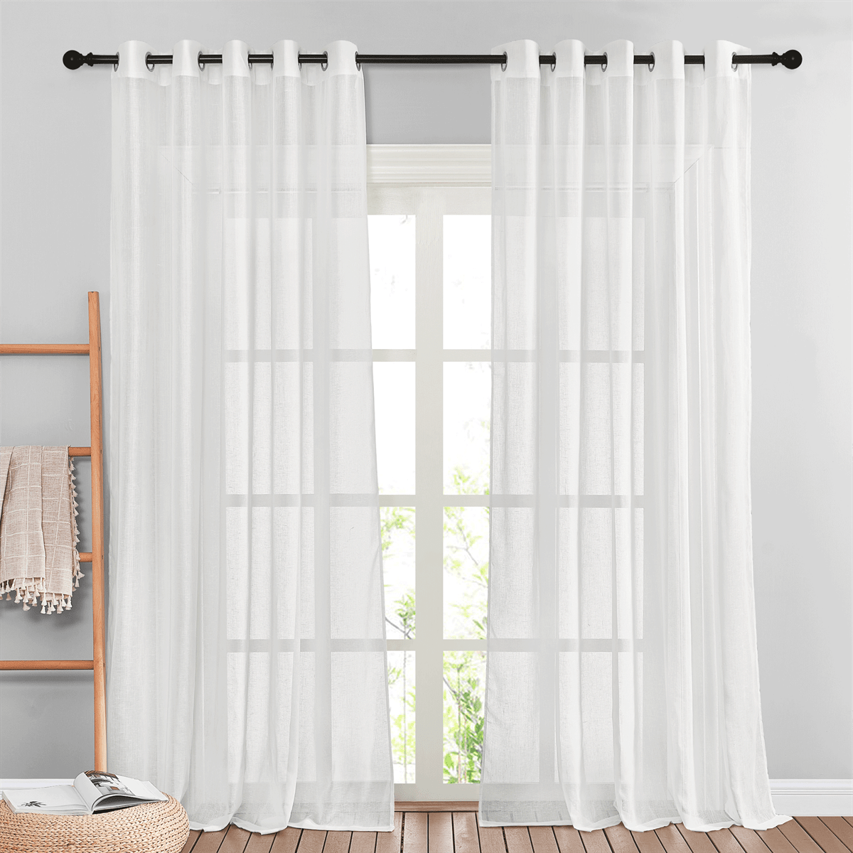 NICETOWN Sheer Linen Curtains for Living Room, Semi Flax Textured ...