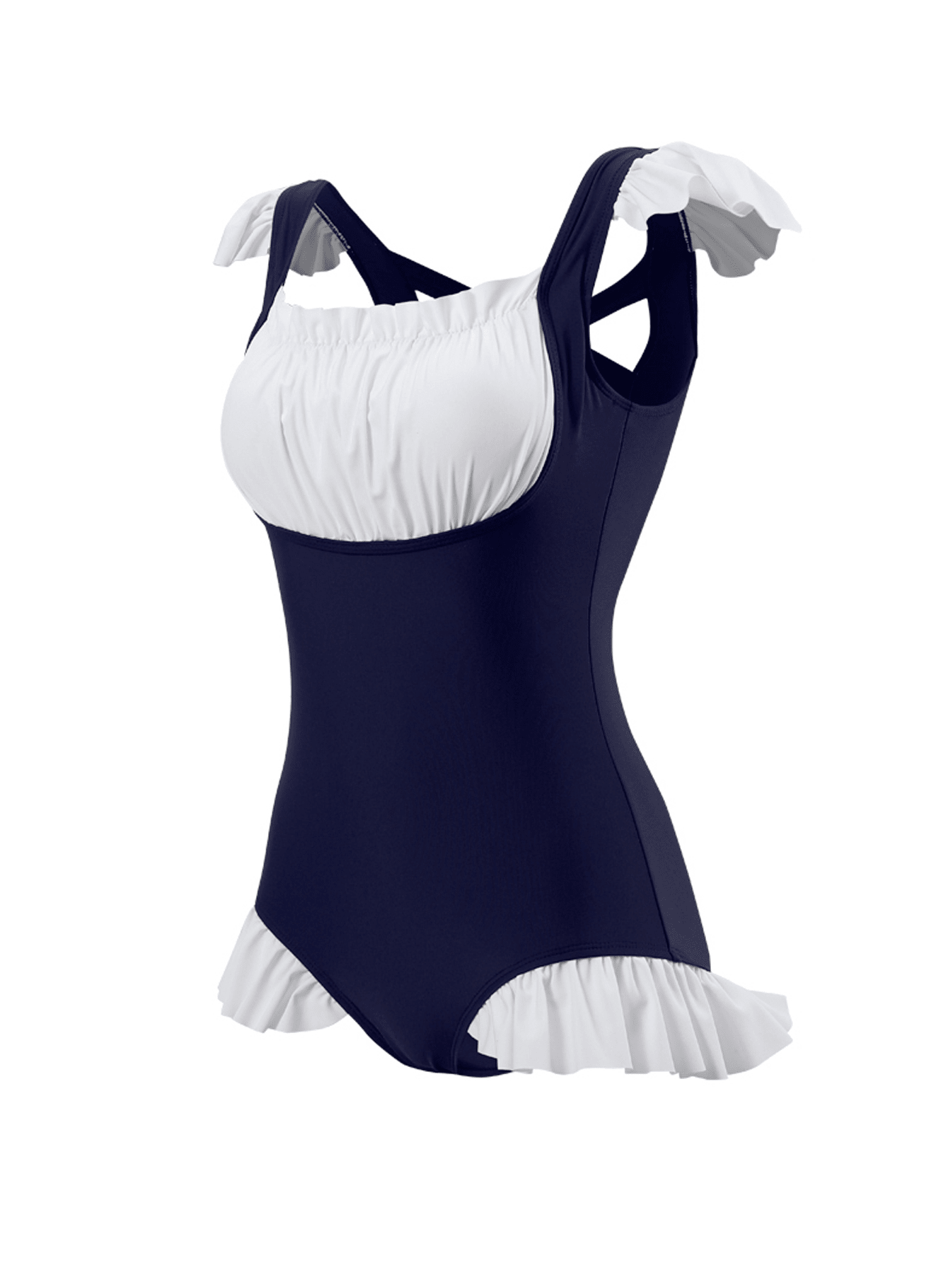 Two Tone Ruffle Trim Ruched Bust One Piece Swimsuit | SHEIN USA