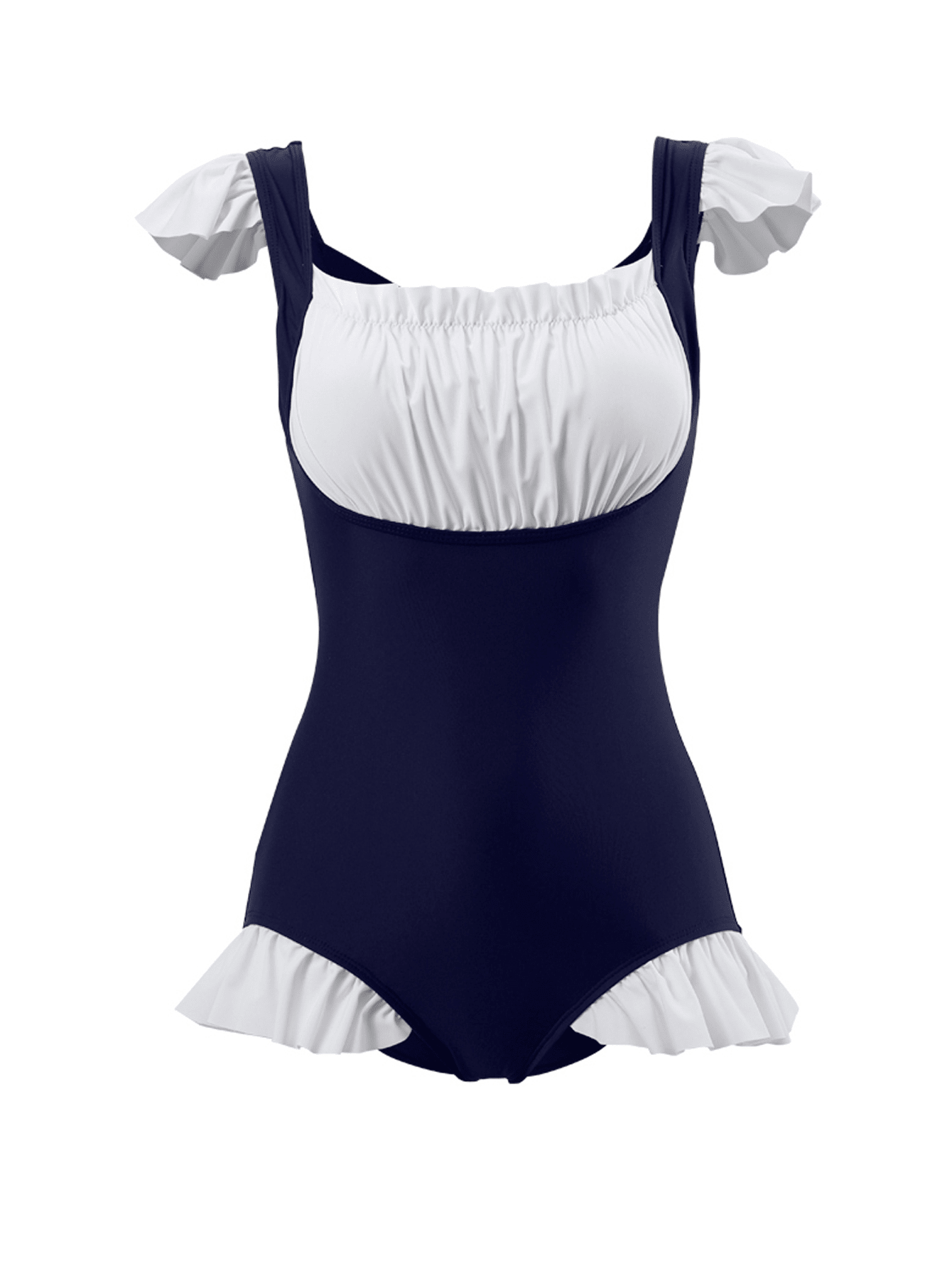 Two Tone Ruffle Trim Ruched Bust One Piece Swimsuit | SHEIN USA