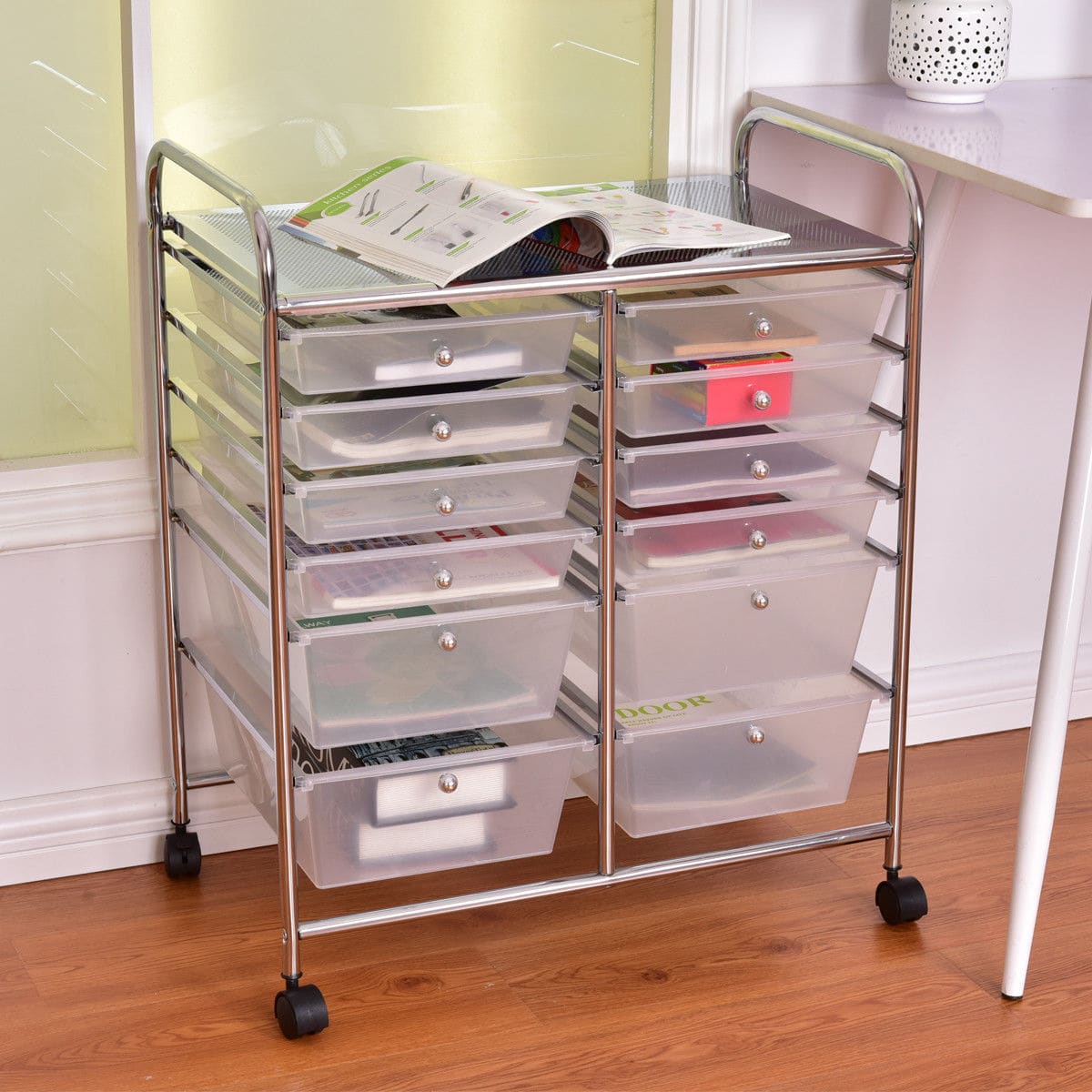 Costway 12 Drawer Rolling Storage Cart Scrapbook Paper Office School ...