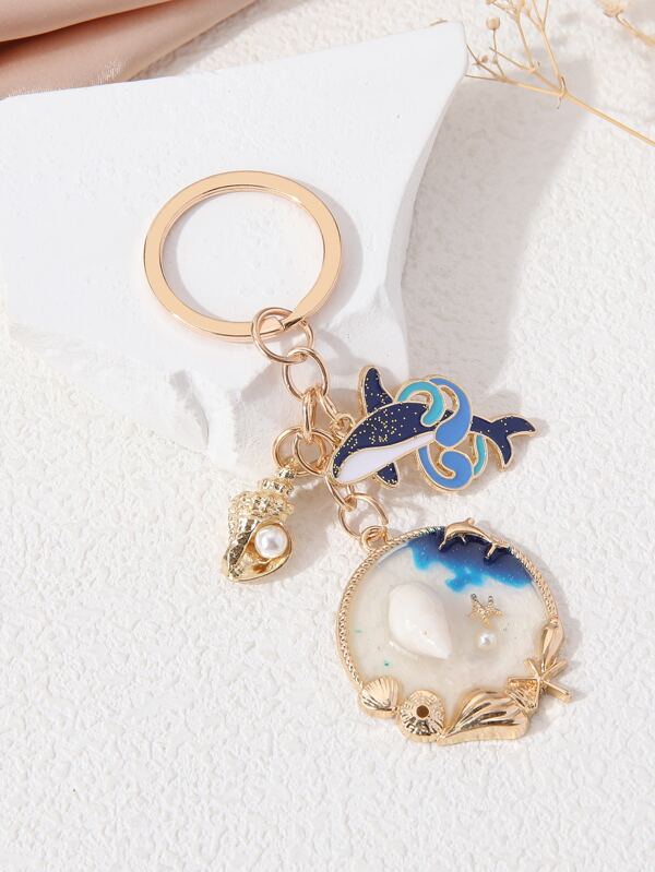 Ocean Series Oil Drip Alloy Shark, Sea Shell, Pearl Keychain Bag Charm ...