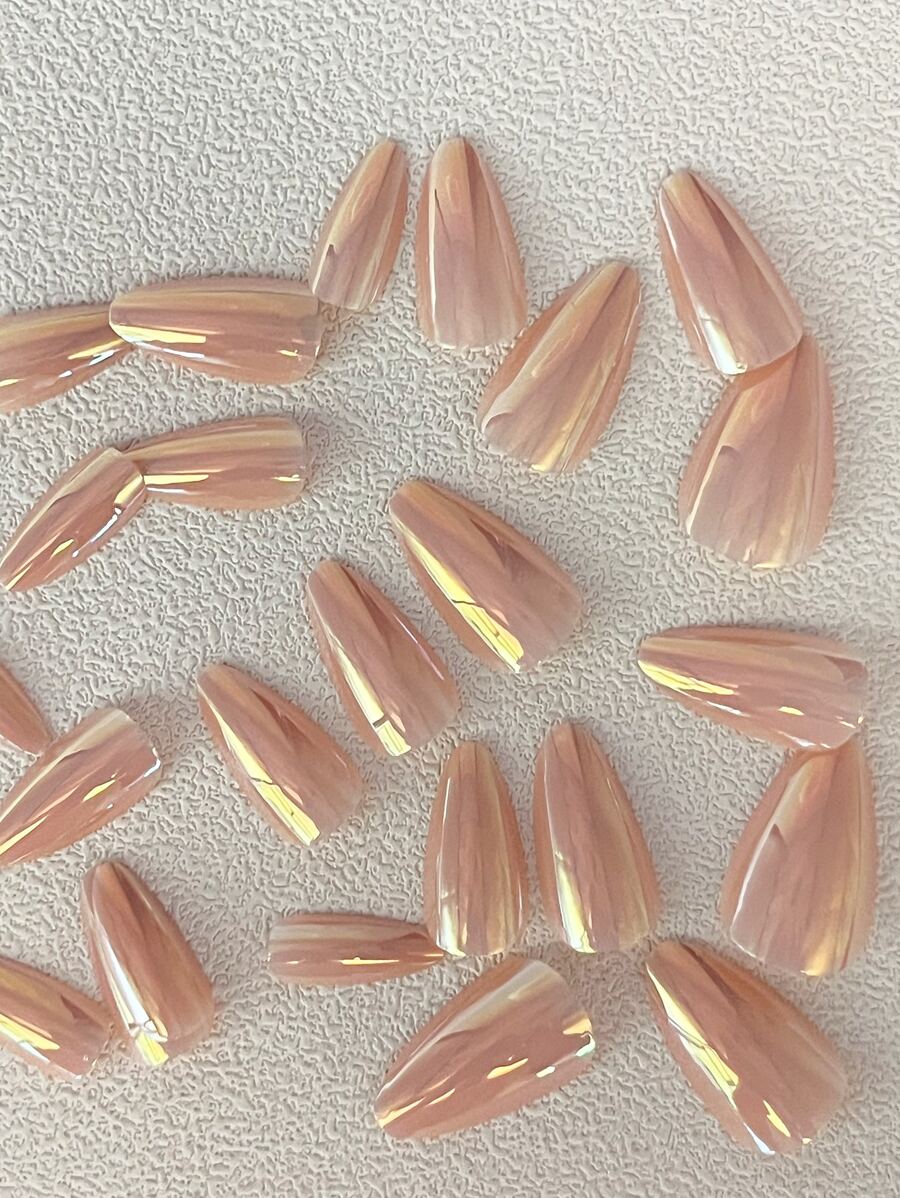 24pcs/Set Pointed Almond Shape False Nails With Aurora Effect & Mermaid ...