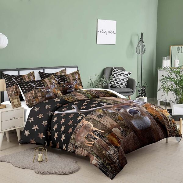 Camo Deer Bedding Set Queen Size for Boys Girls Kids Teens American ...
