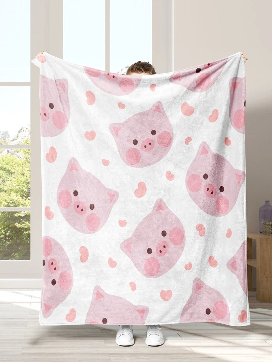 1pc Pink Cartoon Pig Flannel Soft Blanket | SHEIN USA