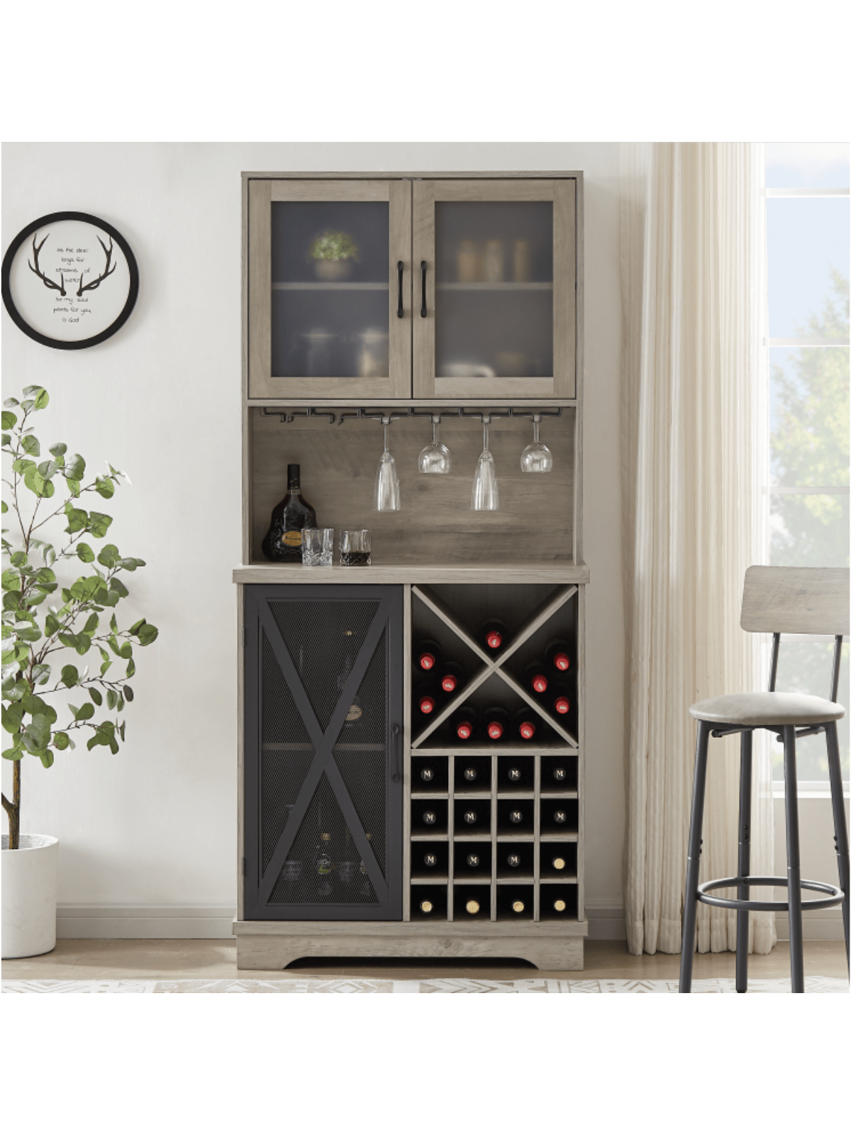 Wood 3 Door Wine Cabinet Large Capacity Kitchen Sideboard Storage ...