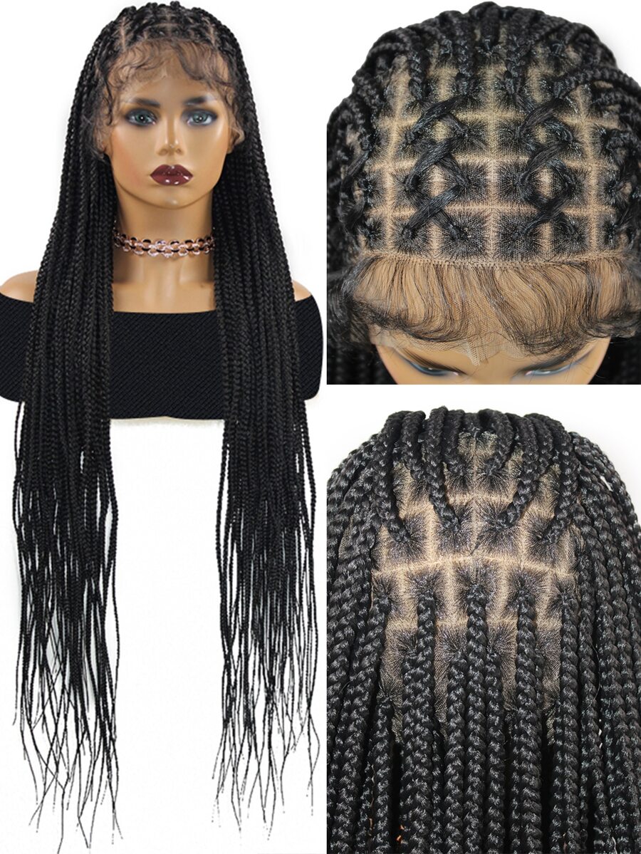 Full Lace Wigs Knotless Box Braided Wigs Natural Black 36 Inch Full ...