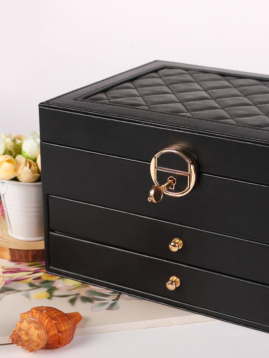 3-Layer Jewelry Box With Lock, Jewelry Organizer For Necklaces, Rings ...