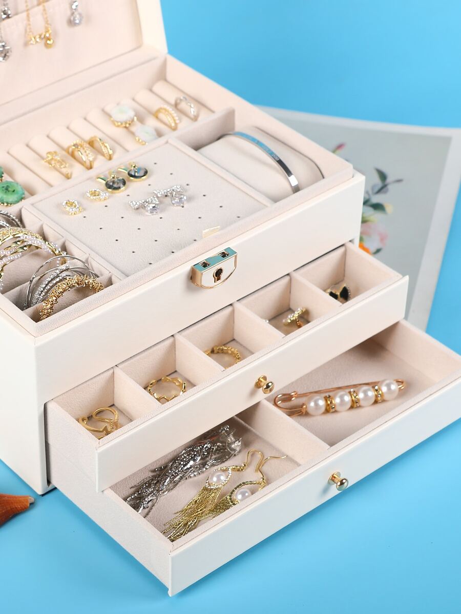 3-tier Lockable Jewelry Box With Drawers For Storage And Displaying ...
