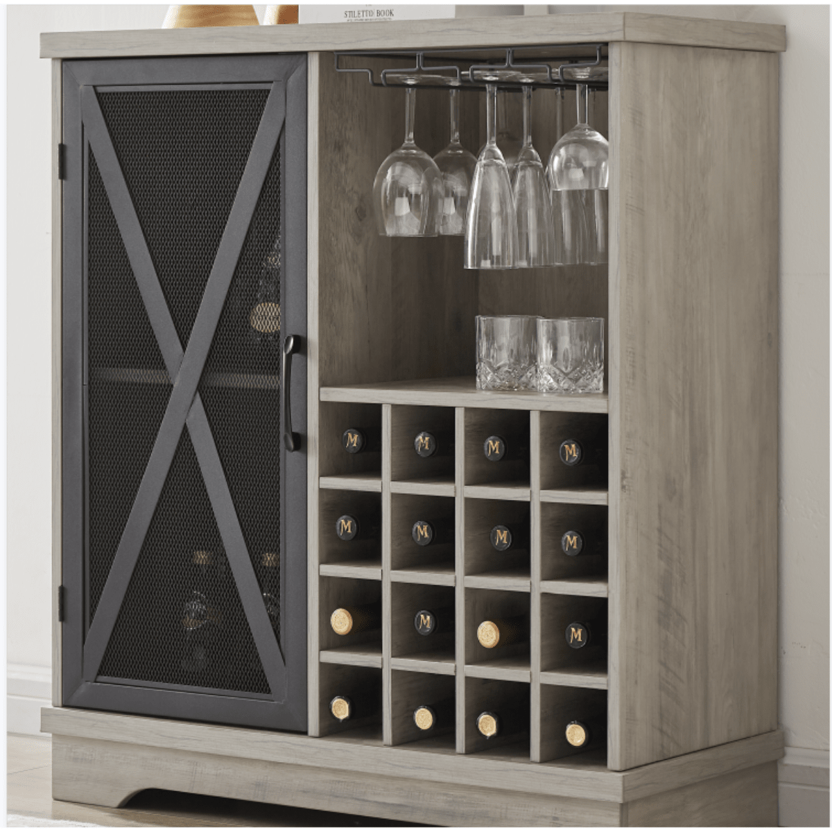 Wood 1 Door Wine Cabinet Kitchen Sideboard Storage Cabinet W/ 16 Wine ...