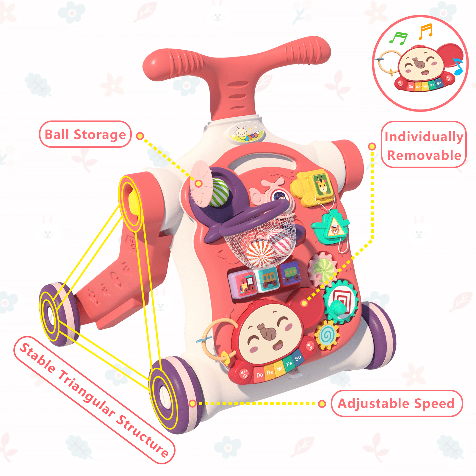 QDRAGON 5 in 1 Walker for Baby Girl, Baby Push Walkers, Assemble as ...