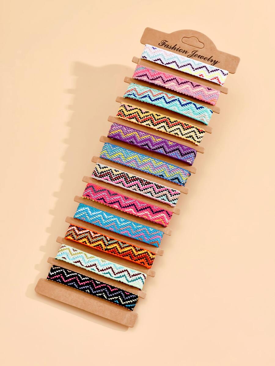 12pcs Random Color 1.4cm Wide Colorful Braided Friendship Bracelet For ...