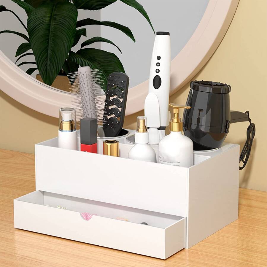 Hair Tool Organizer, White Acrylic Hair Dryer and Styling Organizer ...