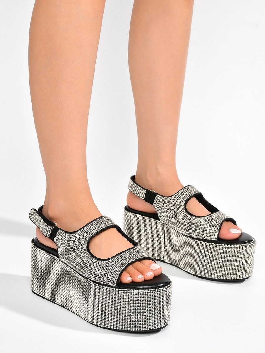 Hestia Rhinestone Coated Slingback Platforms | SHEIN USA