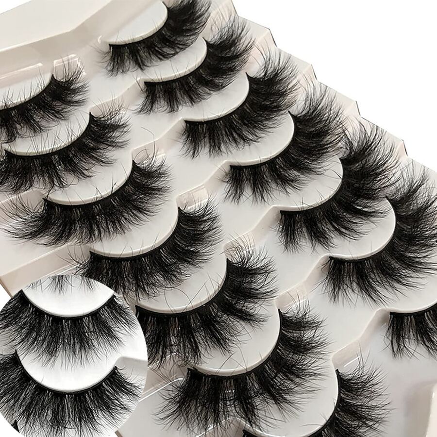 7 Pairs Fluffy Mink Lashes Eyelashes Thick Long Faux Mink Eyelashes ...