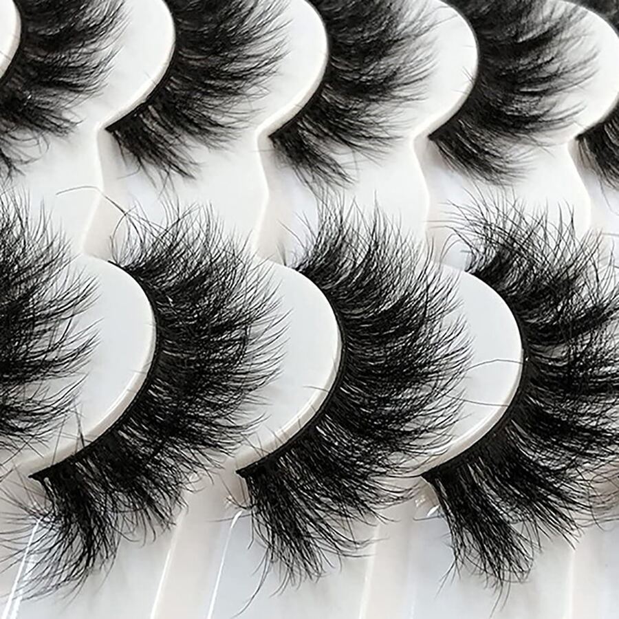 7 Pairs Fluffy Mink Lashes Eyelashes Thick Long Faux Mink Eyelashes ...