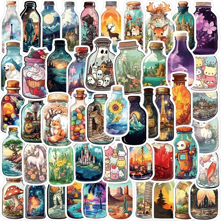 50pcs Bottle Pattern Paper Assorted Stickers, Creative Cute Stickers ...