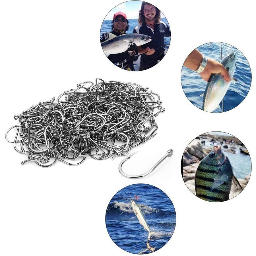 500pcs/box Iseama Fishing Hooks With Barbed & Circle & Ring Design, Sizes 3-12, Including Hook ...
