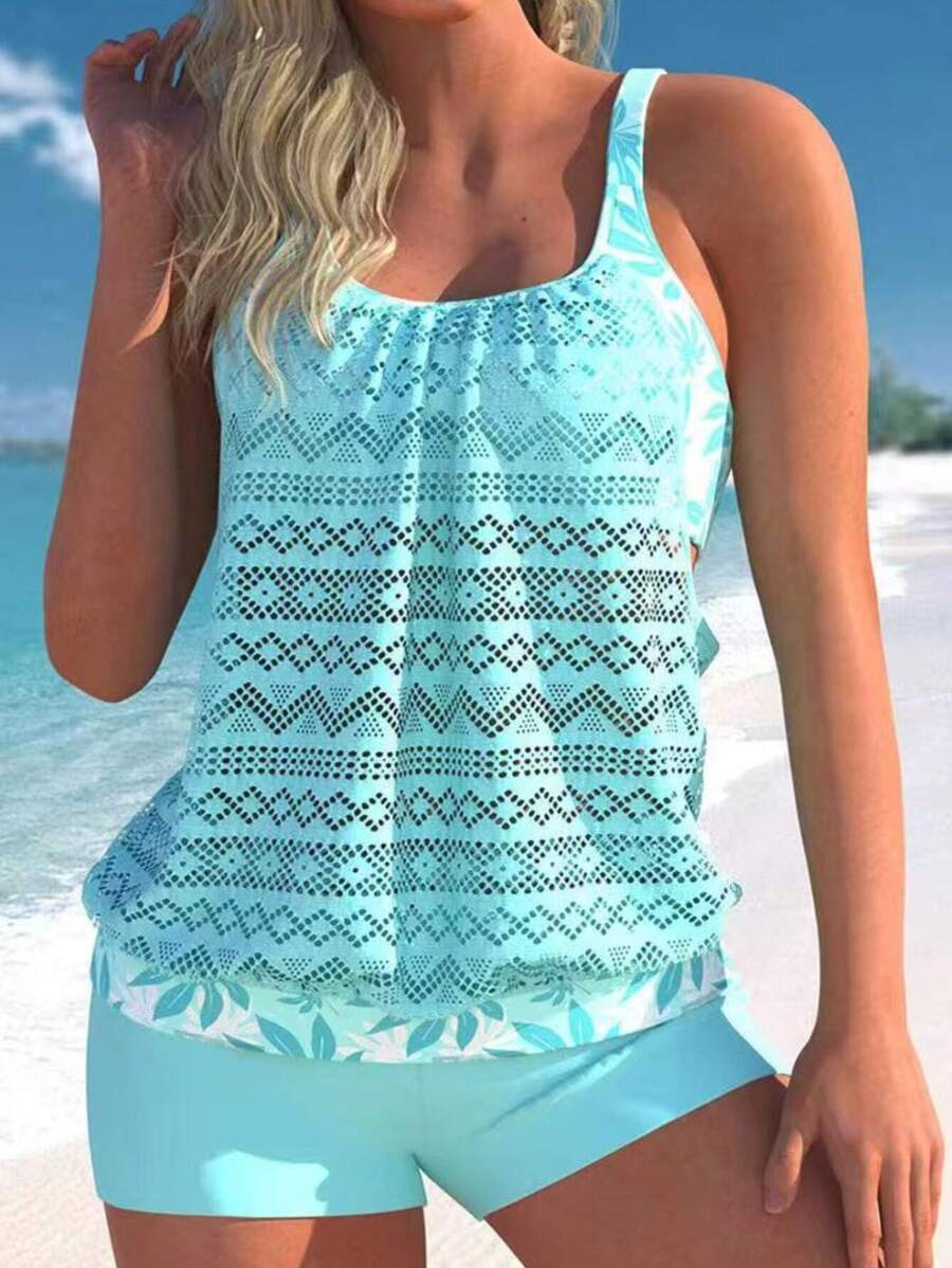 Tropical Print Tassel Trim Shorts Tankini Summer Beach | SHEIN USA