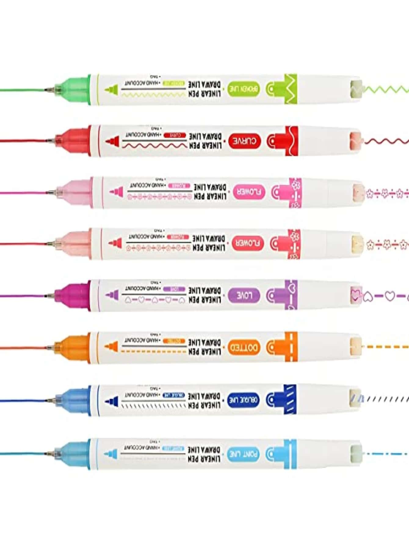 Curved Tip Feather Markers With Decorated Ribbon Stamp, 8 Pieces Double ...