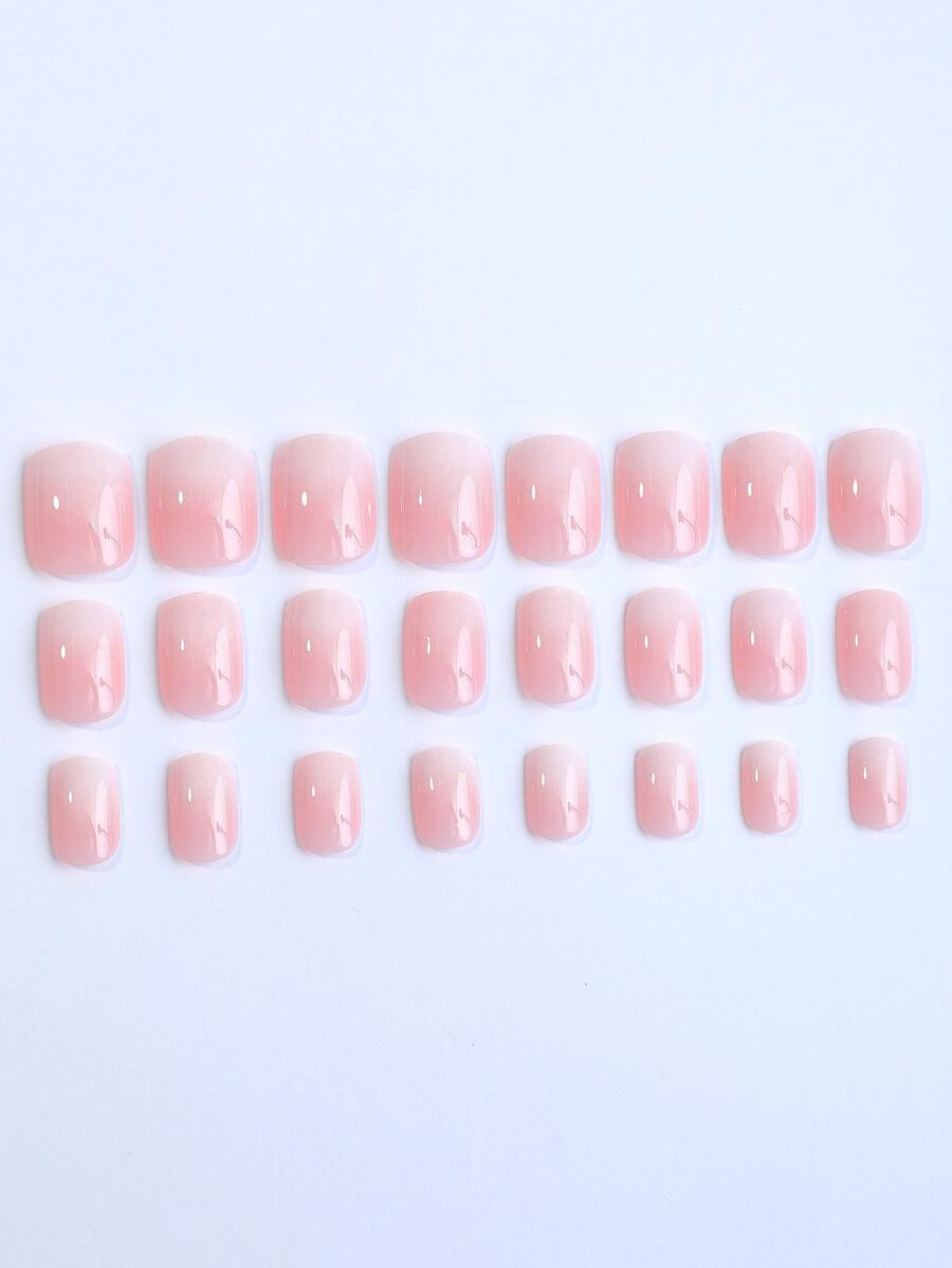 Get Glamorous with 24pcs Short Square Pink Gradient Fake Nail With 1pc ...
