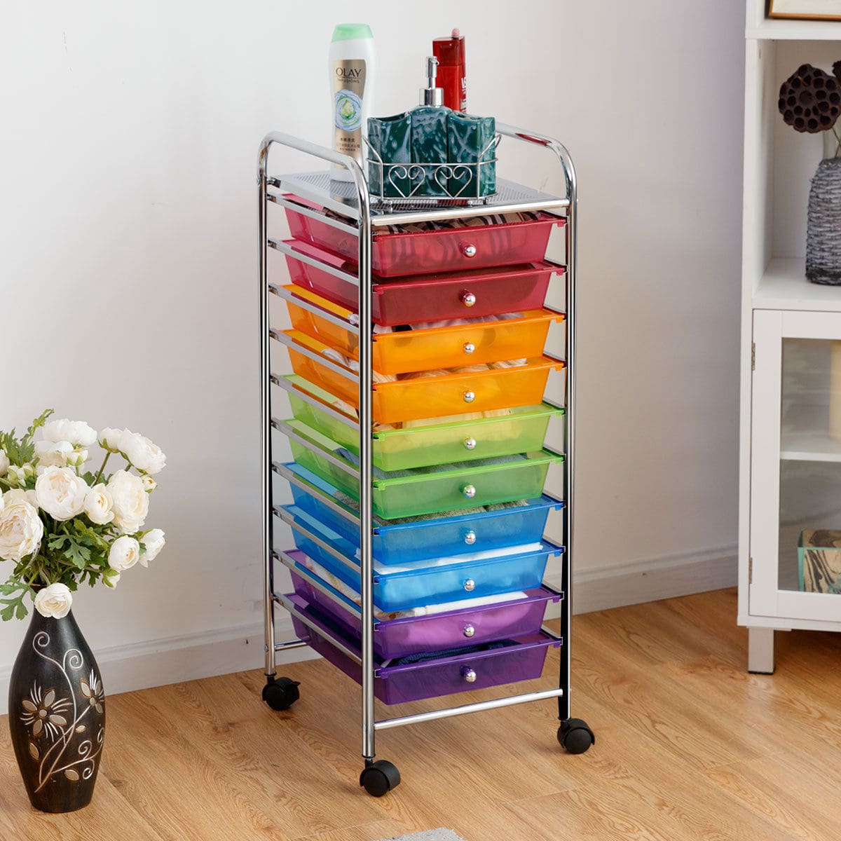 Costway 10 Drawer Rolling Storage Cart Scrapbook Paper Office School ...