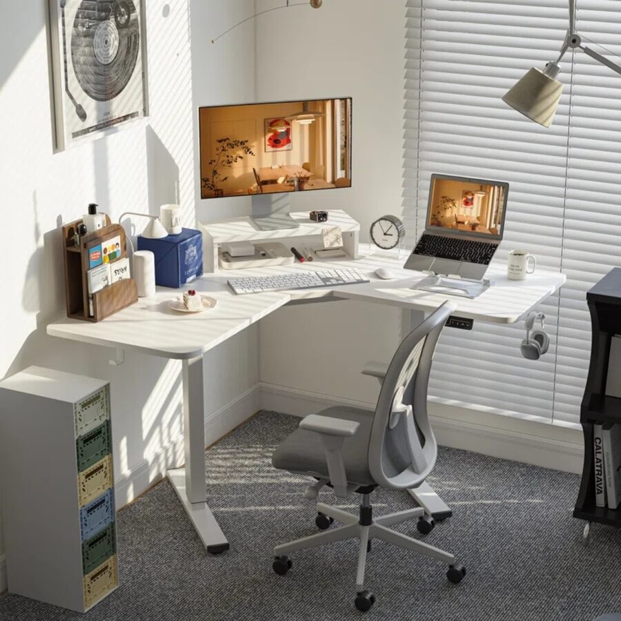 FEZIBO L Shaped Electric Standing Desk, 48 Inches Stand Up Corner Desk ...