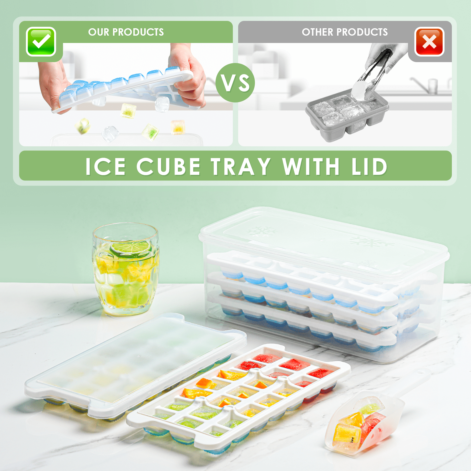 HMSEC Ice Cube Tray with Storage Bin for Freezer, Ice Trays for ...