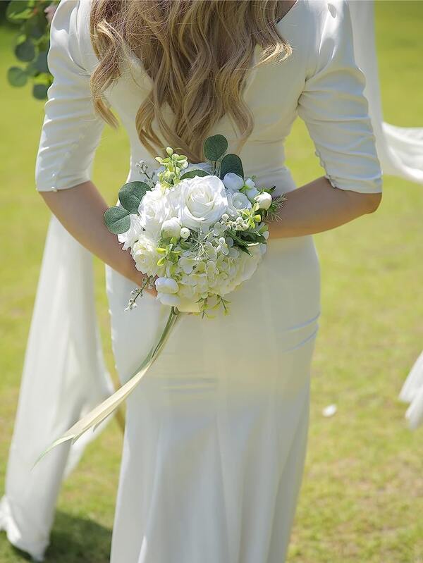 1Pc Wedding Bouquets for Bride Bridesmaid White Champagne Artificial ...