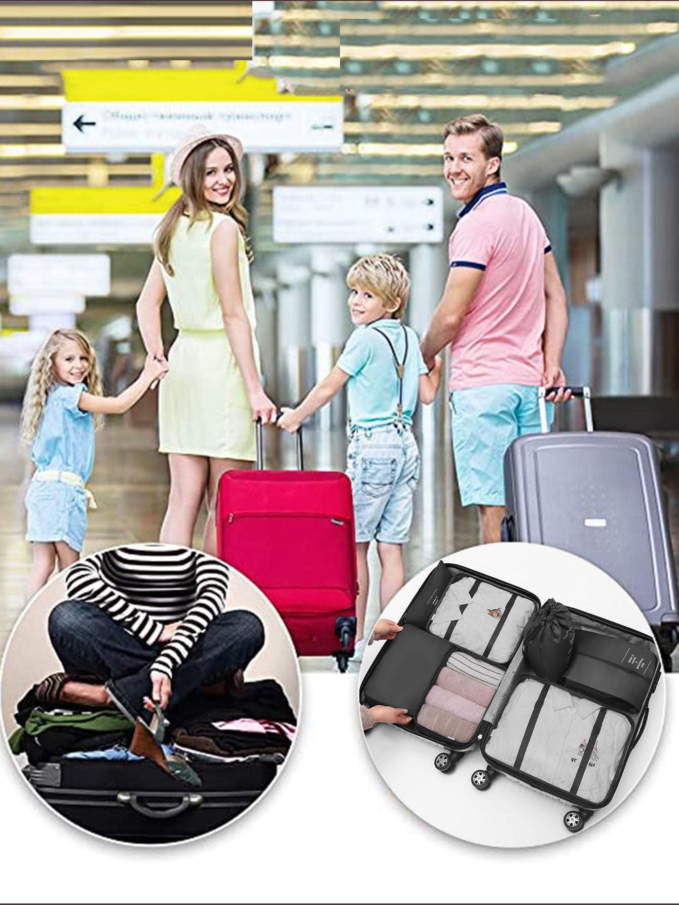 7pcs Packing Cubes Luggage Packing Organizers For Travel Black School ...