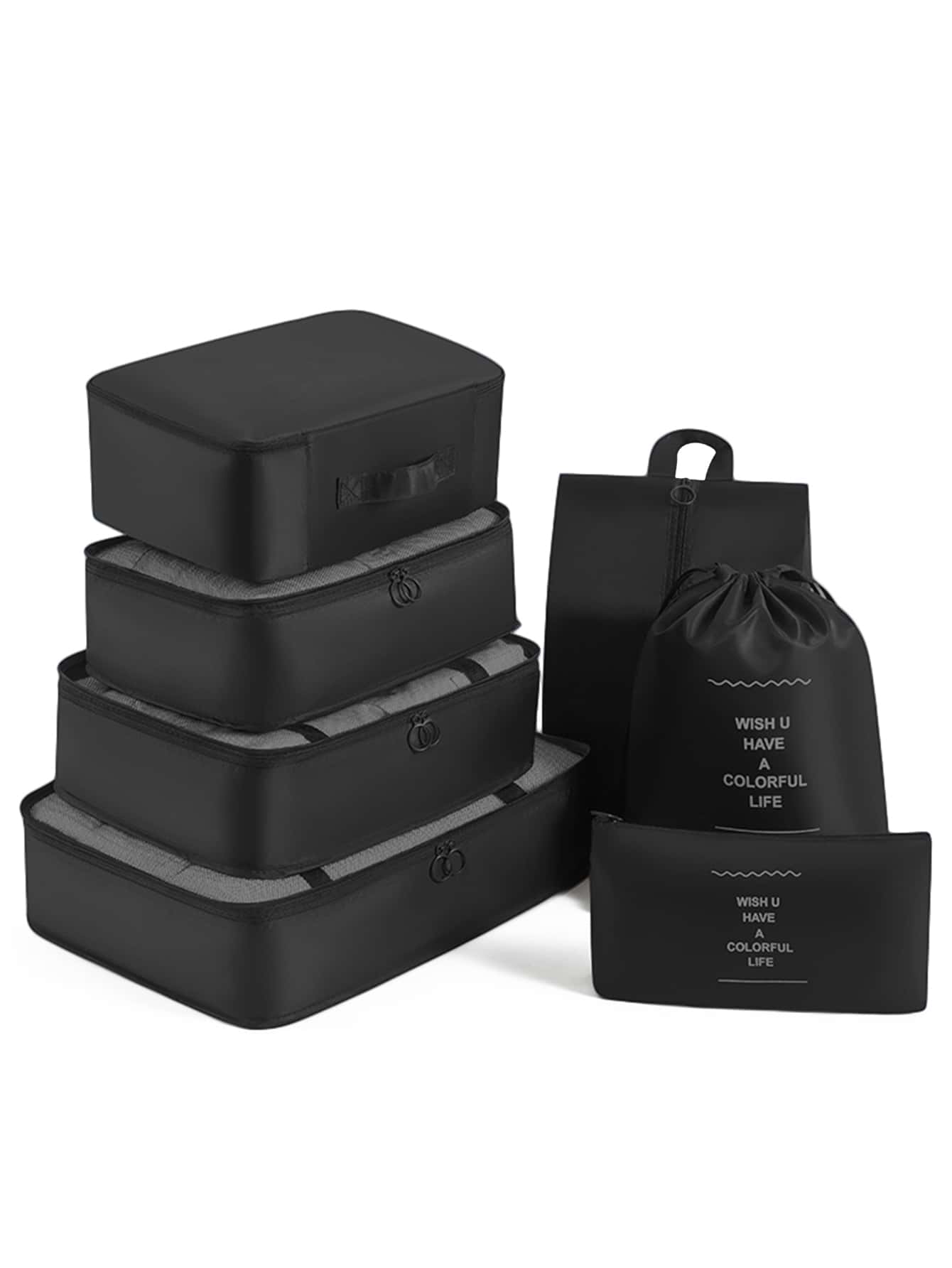 7pcs Packing Cubes Luggage Packing Organizers For Travel Black School