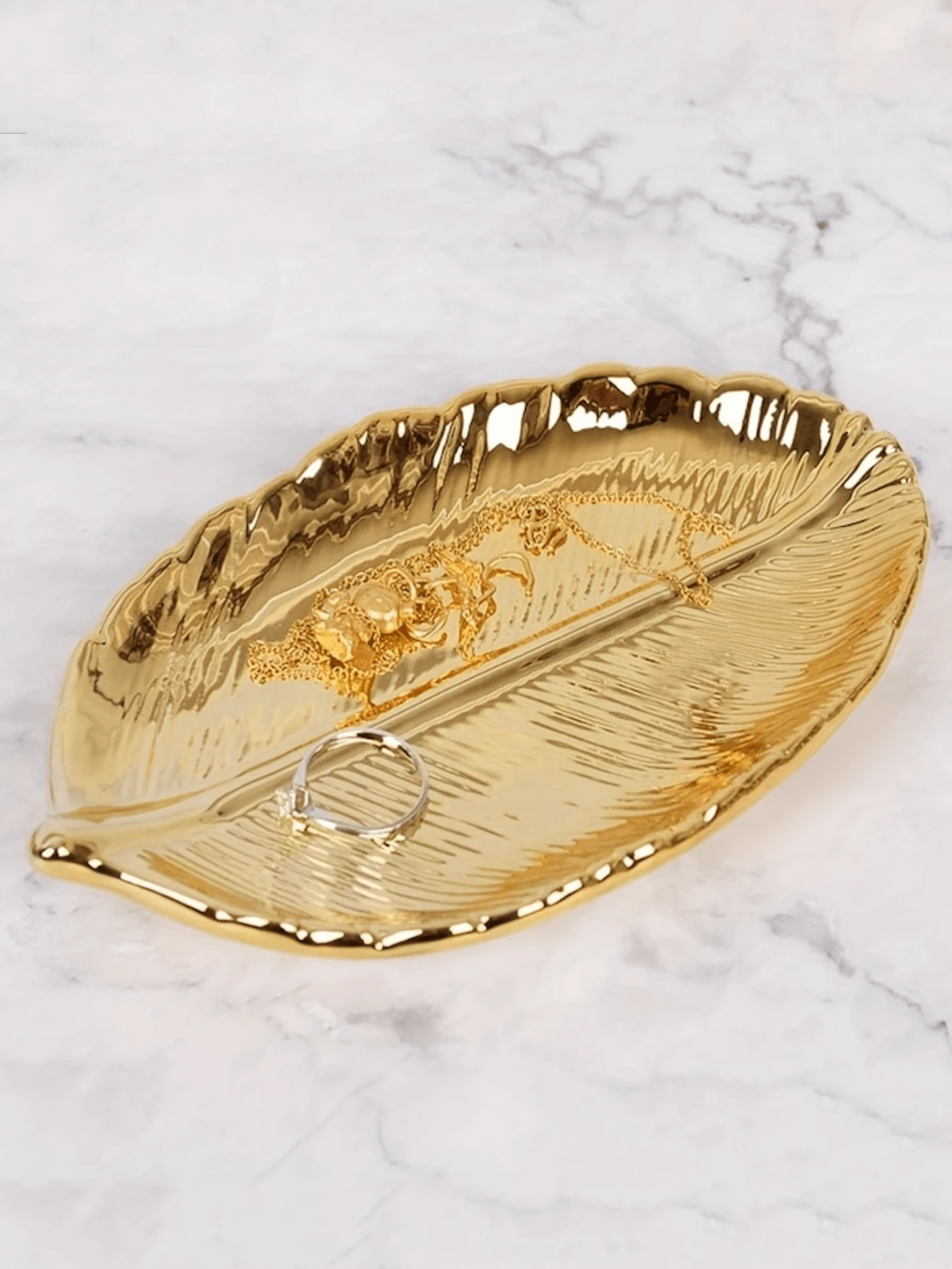 1pc European Style Leaf-Shaped Ceramic Jewelry Storage Tray Home Decor ...