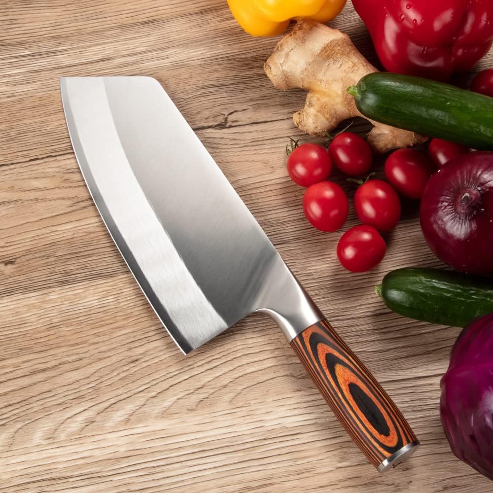 Meat Cleaver Knife, 8 Inch Butcher Knife, Chef Carbon Steel Kitchen ...