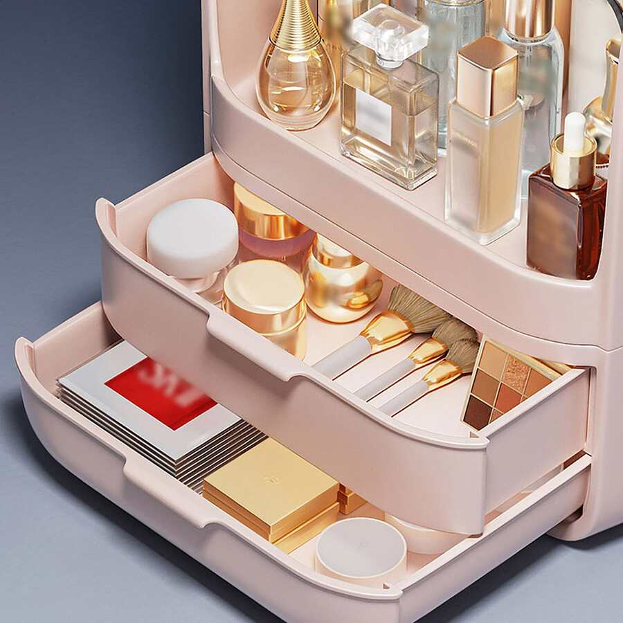 Makeup Storage Organizer, Cosmetics Display Case with 2 Drawers and ...