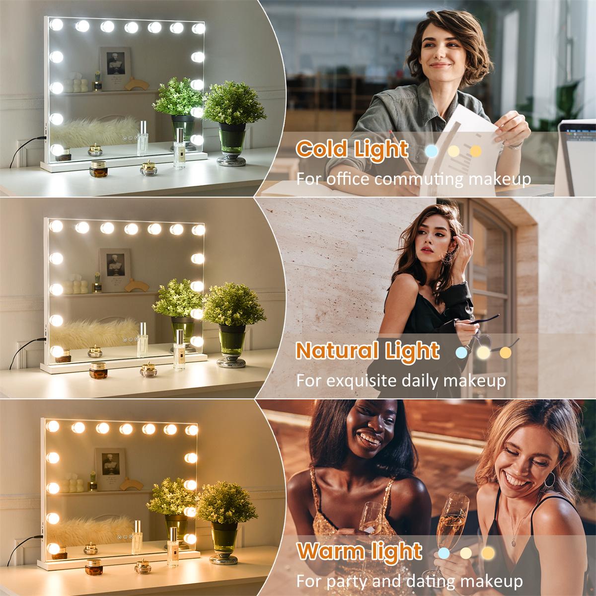 NeuType 23"x19" Large Hollywood Vanity Mirror for Makeup Lighted Makeup Mirror with Smart Touch ...