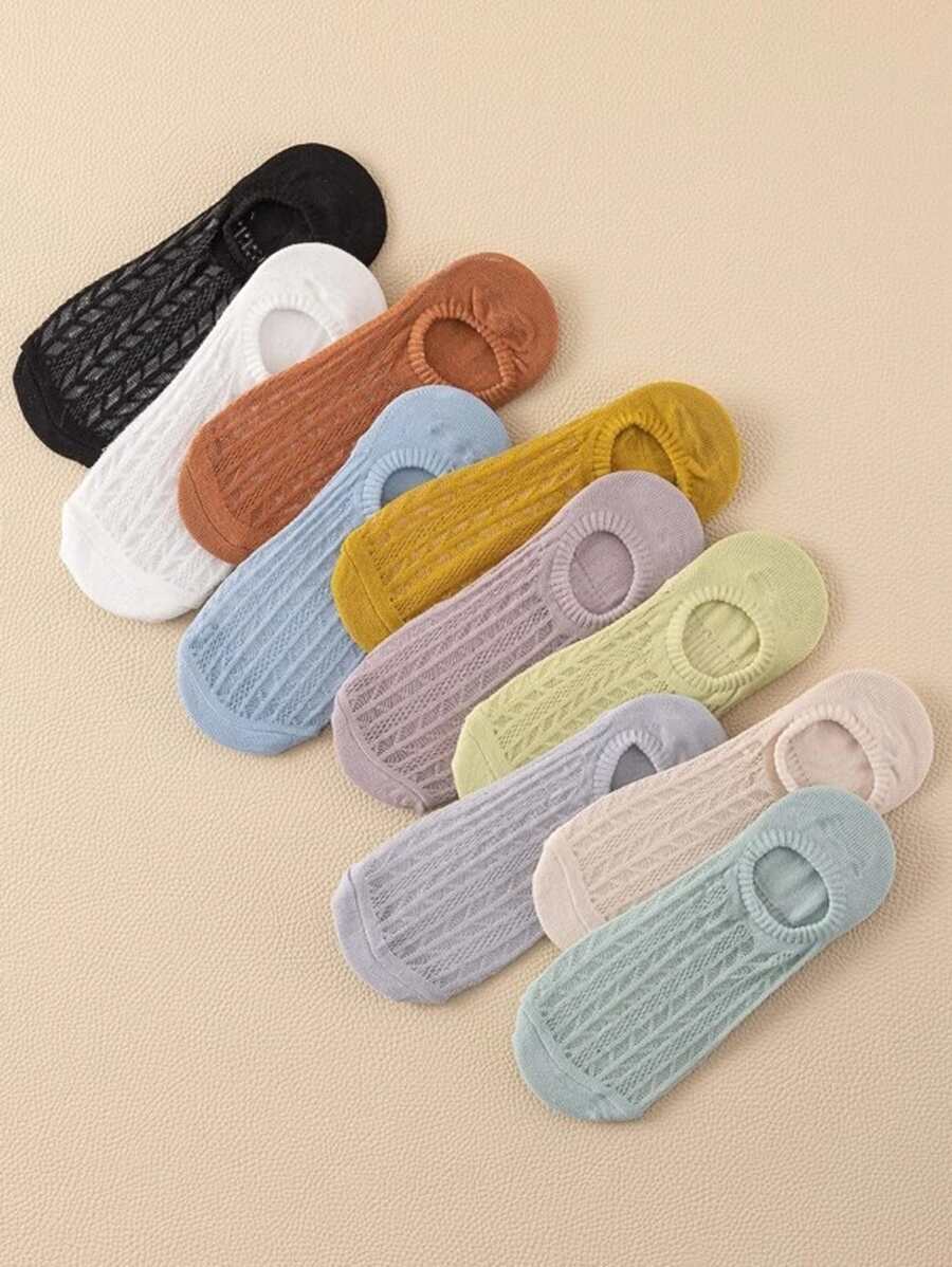 10 Pairs Women Thin Anti-Slip Invisible Boat Socks Mesh Air ...